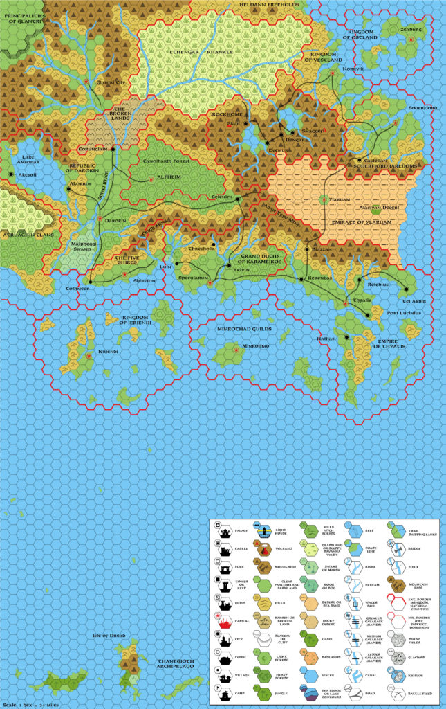 24 mile per hex map of the D&D Known World in AC 1000. | Atlas of Mystara
