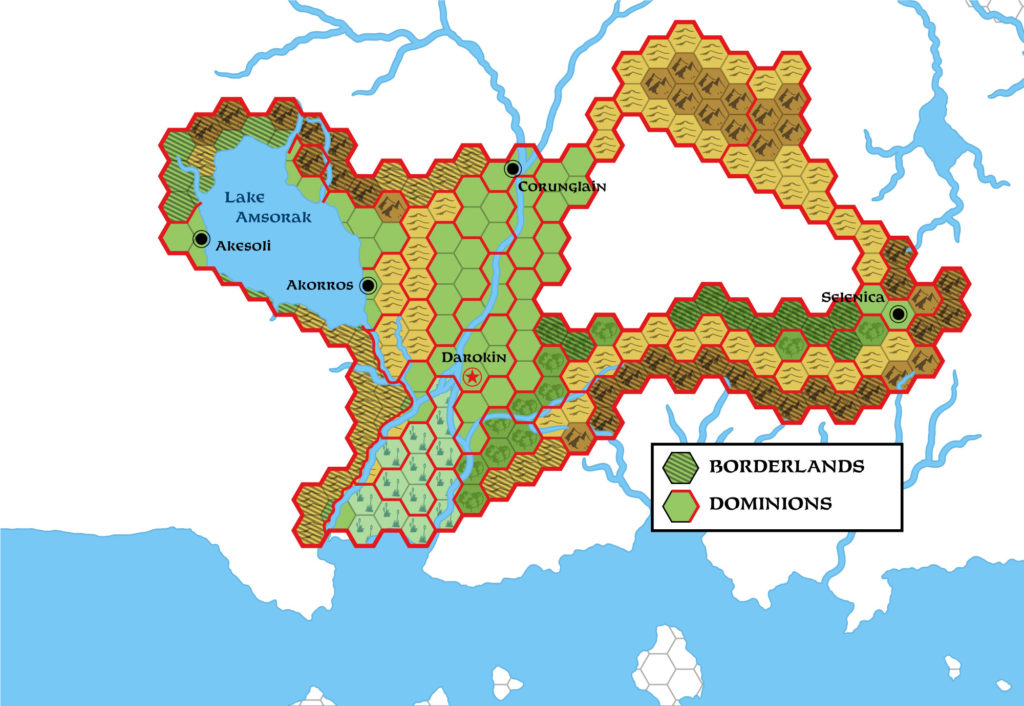 Colourised replica of GAZ11’s Darokin Borderlands map, 24 miles per hex ...