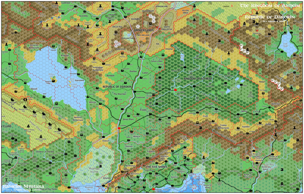 The Kingdom of Alfheim & the Republic of Darokin, 8 miles per hex by ...