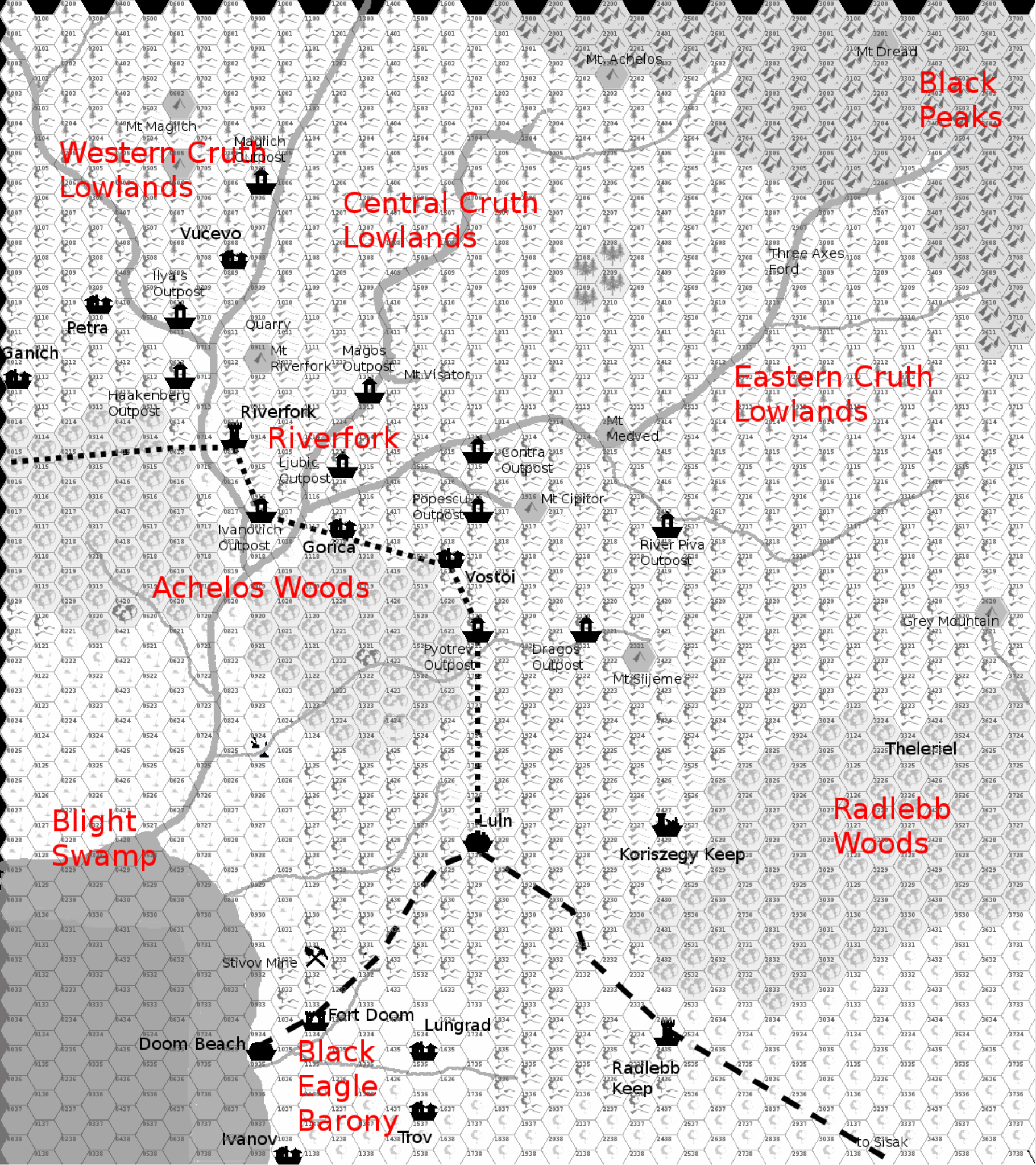 Agathokles’ Cruth Lowlands, 2.7 miles per hex | Atlas of Mystara