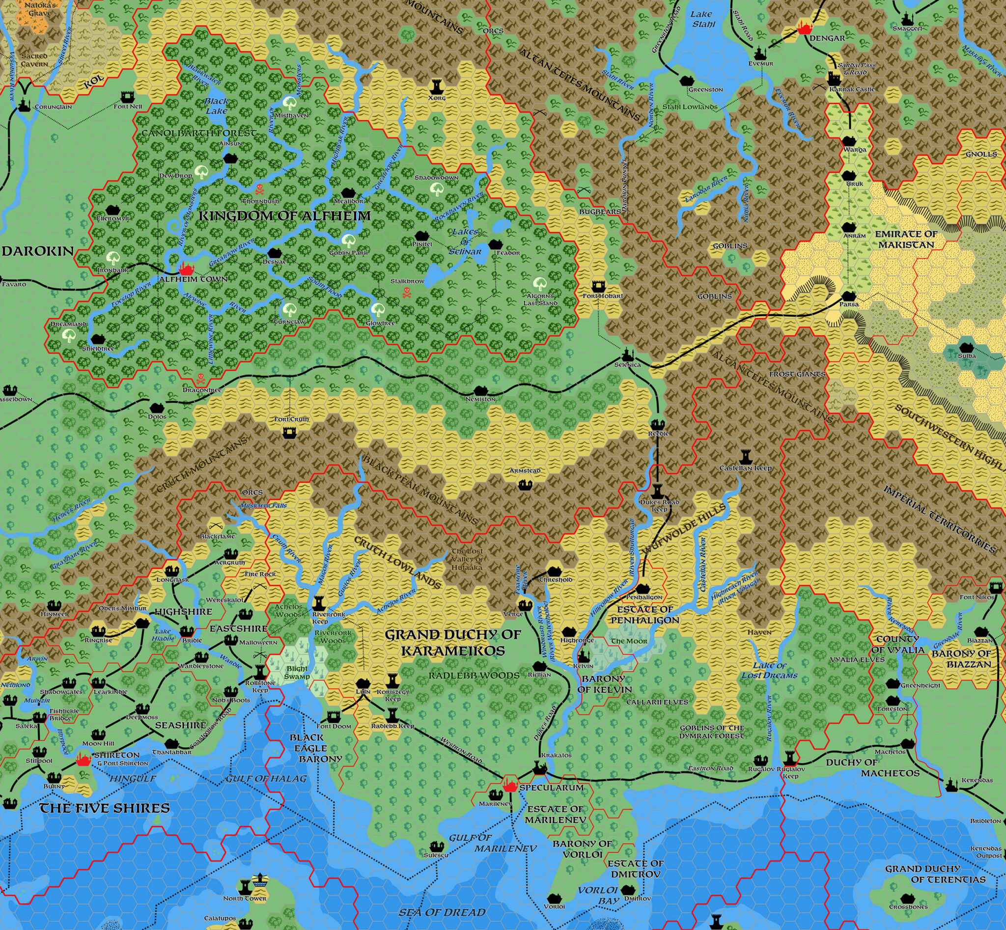 Dungeon Master Gaz’s Karameikos, 8 miles per hex | Atlas of Mystara