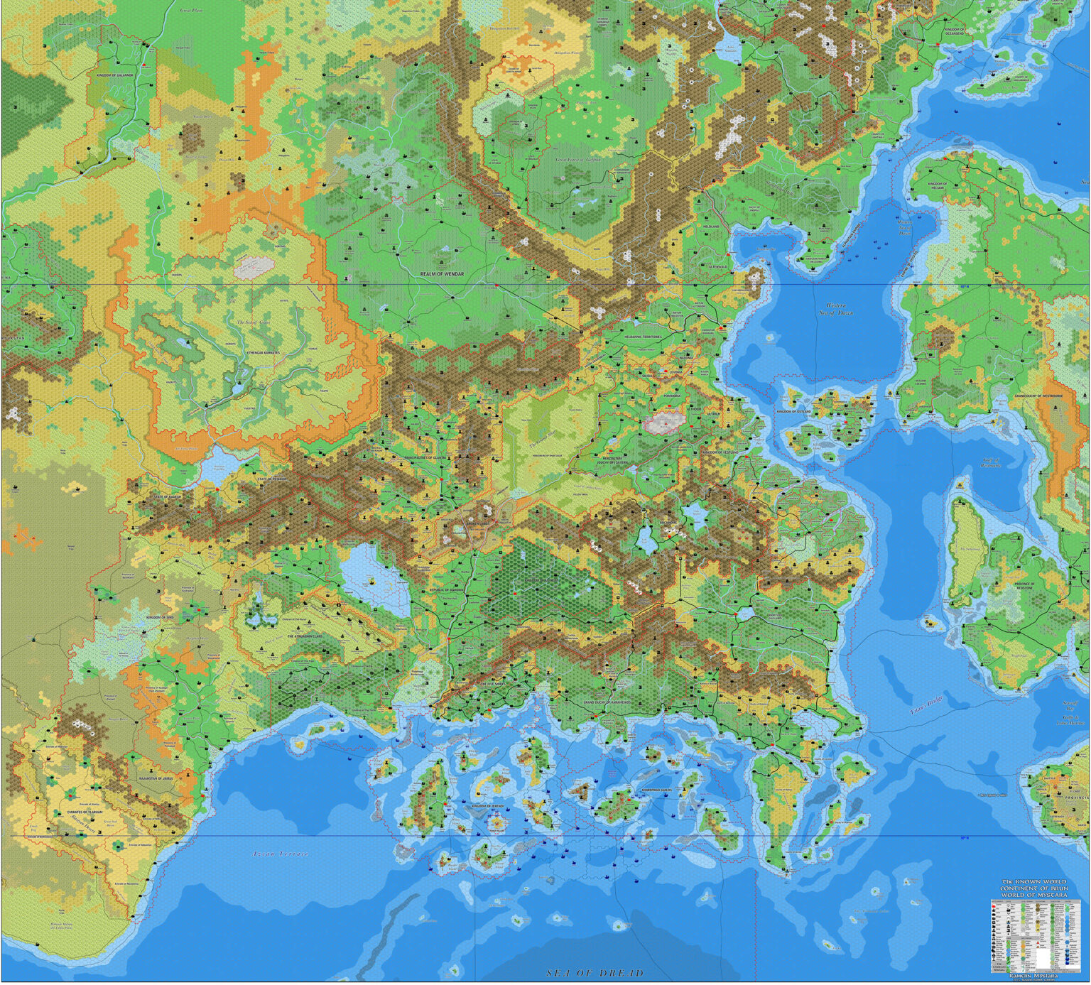 Known World Trail Map, 8 miles per hex | Atlas of Mystara